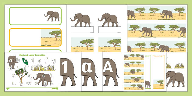 Elephant Themed Classroom Display and Stationery Resource Activity Pack
