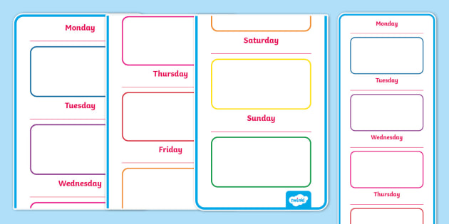 * NEW * Days of the Week Vertical Visual Timetable Display Banner