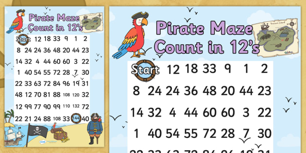 Pirate Themed Counting in 12s Maze Worksheet (teacher made)