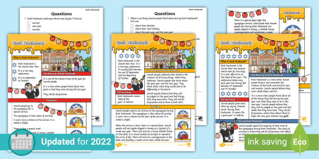 KS1 Rosh Hashanah Differentiated Reading Comprehension Activity