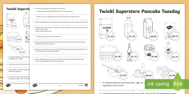 Money Pancake Tuesday Worksheet / Worksheet