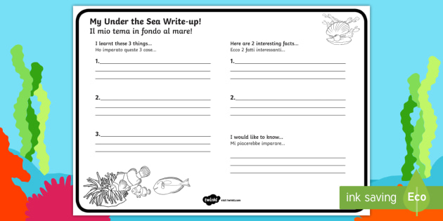 Under the Sea Write Up Worksheet / Worksheet English/Italian - Under ...