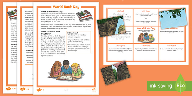 World Book Day Reflective Reading Comprehension Activity