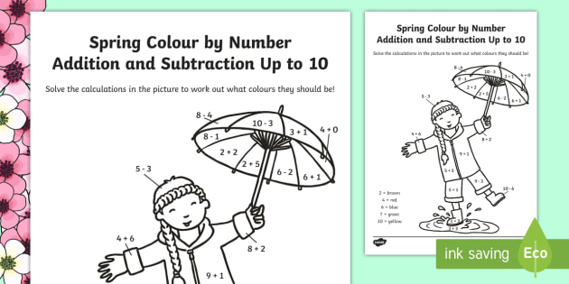 Springtime Colour by Number Addition and Subtraction Up to 10 - 10