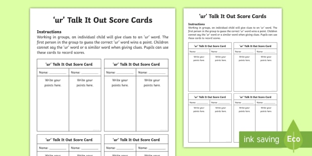'ur' Sound Talk It Out Score Cards (Teacher-Made)