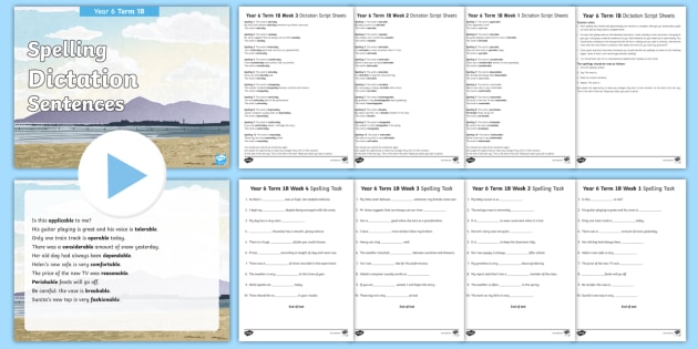 Year 6 Term 1B Spelling Dictation Sentences Activity Pack
