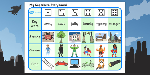 Superhero Storyboard Writing Worksheet