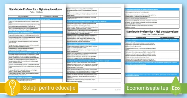Standardele profesorilor – Fișă de autoevaluare