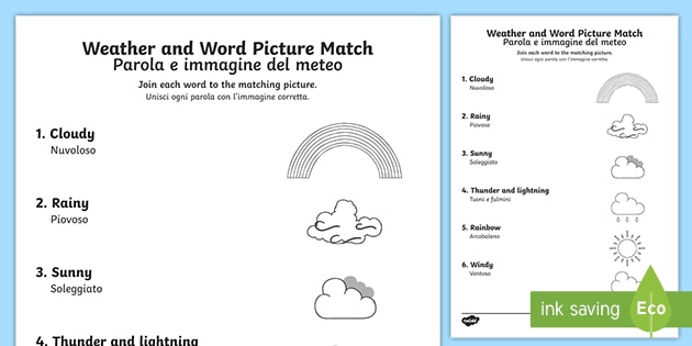 Weather Word and Picture Matching Worksheet / Worksheet English/Italian
