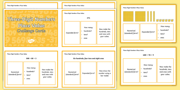 Three-Digit Numbers Place Value Challenge Cards