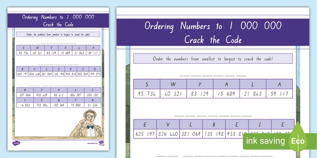 Stage 6 Ordering Numbers to 1 000 000 Crack the Code