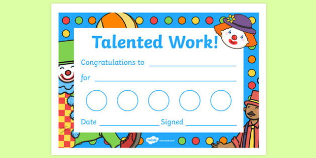 Circus Themed Sticker Reward Certificates (teacher made)