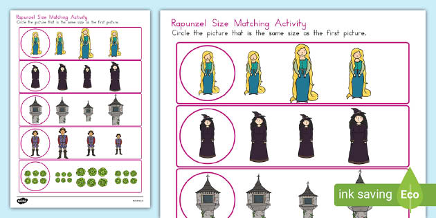Rapunzel Size Matching Worksheet (Hecho por educadores)