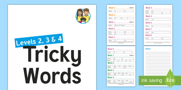 Twinkl Phonics Levels 2, 3 and 4 Tricky Words Booklet