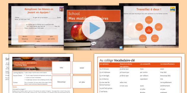 School Subjects and Opinions Foundation Lesson Pack French