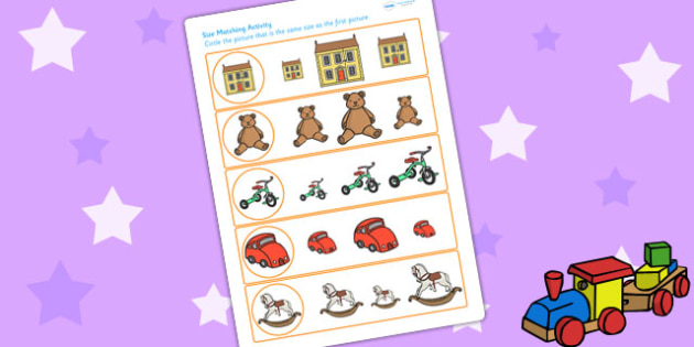 Toy Size Matching Worksheets (teacher made)