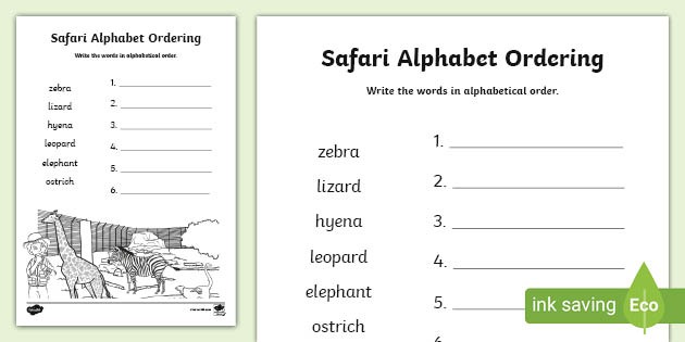 Safari Alphabet Ordering Worksheets (teacher made)