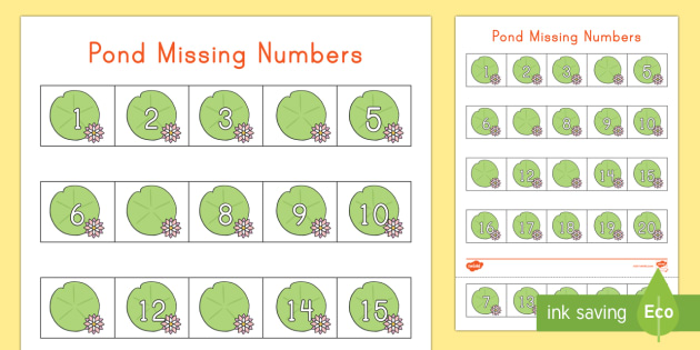 Pond Missing Numbers Worksheet