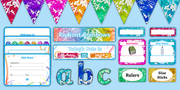 Watercolours Classroom Setup Resource Pack (teacher made)