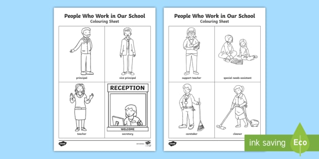 * NEW * People Who Work in Our School Colouring Pages - KS1