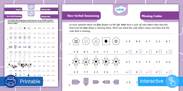 Non-Verbal Reasoning – Missing Codes – Twinkl Puzzled