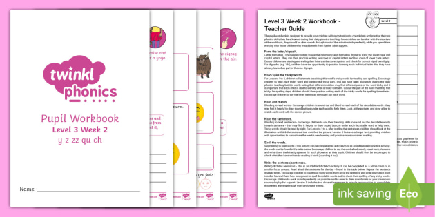 'y, z, zz, qu, ch' Level 3 Week 2 Phonics Workbook - Primary Resources