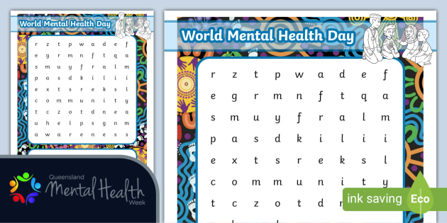 FREE! - World Mental Health Day - QMHW- K-2 Word Search