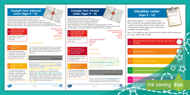 Example Text Pack for Parents: Letter (Ages 9 - 11)