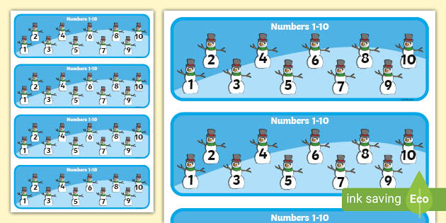 Snowman Number Strips 1-10 (teacher made)