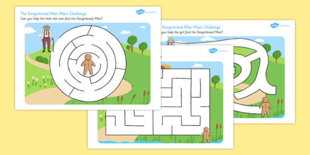The Gingerbread Man Differentiated Maze Worksheet / Worksheet Pack
