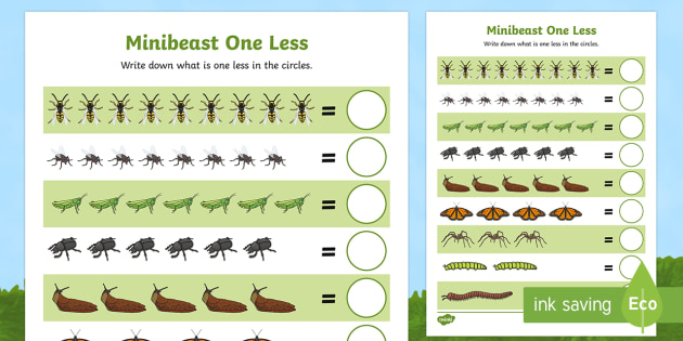 Minibeast Themed One Less Counting Worksheet / Worksheet