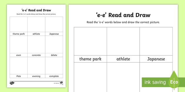 Magic e with 'e-e' Read and Draw Worksheet (teacher made)
