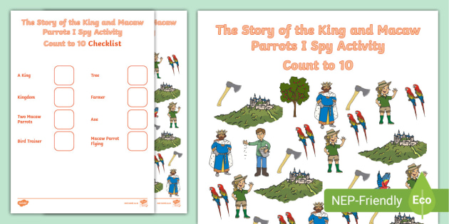 The Story of the King and Macaw Parrots I Spy Activity