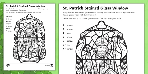 St. Patrick Stained Glass Color by Number Activity