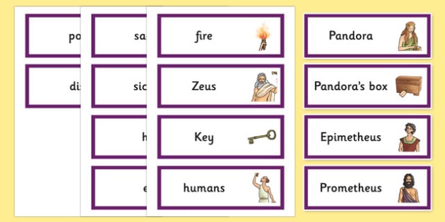 Pandoras Box Ancient Greek Myth Word Cards - greek mythology