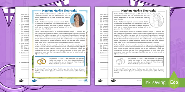 Third Grade Meghan Markle Biography Reading Comprehension Activity