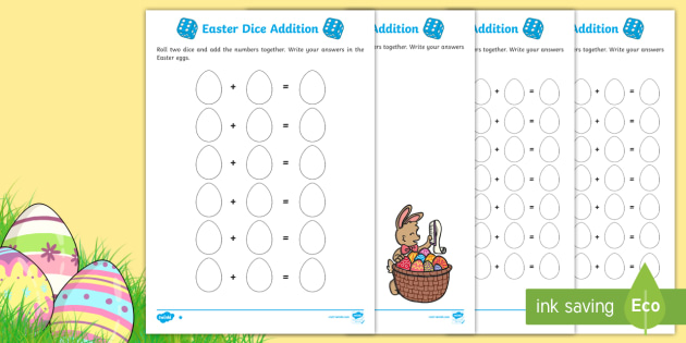 Differentiated Easter Dice Addition Worksheet / Worksheet