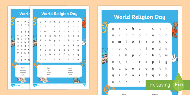 World Religion Day Word Search (teacher made)