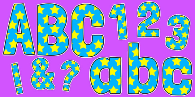 Funky Blue and Yellow Stars Display Lettering Pack