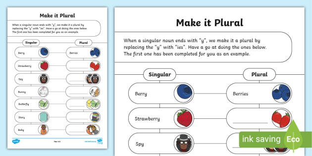 Make it Plural Worksheet Ι F-2 Grammar Activities