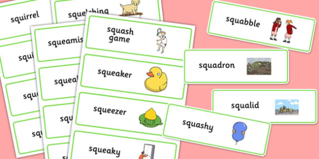 Two Syllable SQU Word Cards (teacher made)