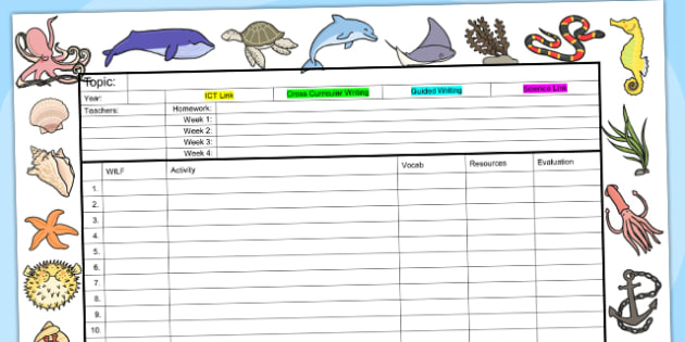 Under The Sea Themed Editable Mid Term Planning Template - plans