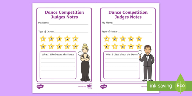 Dance Competition Judges Notes Worksheet (teacher made)