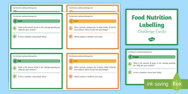 Food Nutrition Labelling Challenge Cards (teacher made)