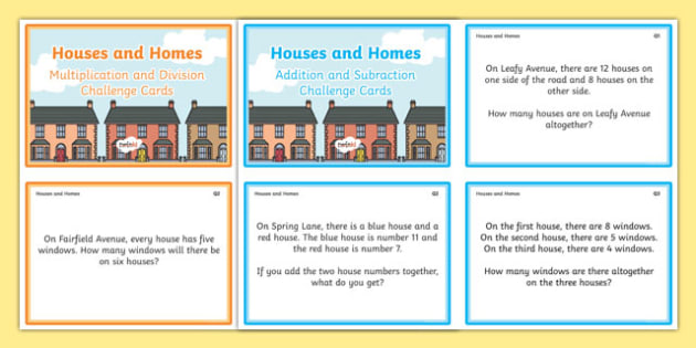 Houses and Homes KS1 Word Problems Maths Challenge Cards