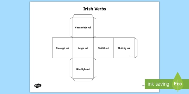 Verbs List 3 Dice Nets Gaeilge - irish, verbs, game, dice, roll