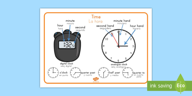 Time Vocabulary Word Mat English/Spanish - Time Vocabulary Word Mat