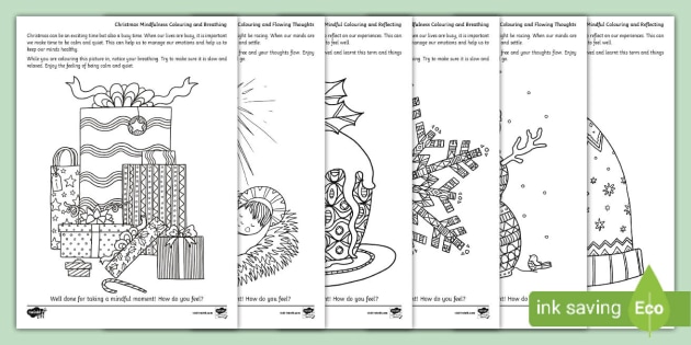 Christmas Wellbeing Positive Mental Health Mindfulness Colouring Pages