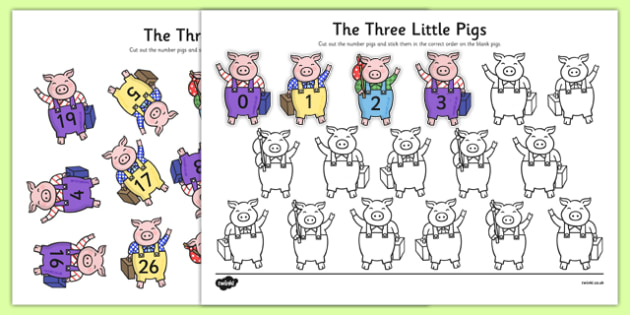 The Three Little Pigs Number Ordering 0-31 (teacher made)