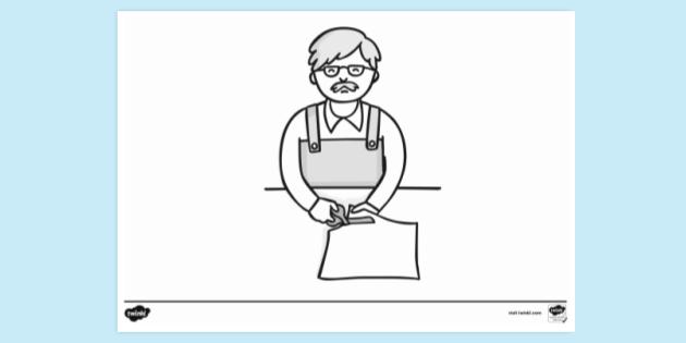 FREE! - Shoemaker Cutting Leather Colouring Sheet | Twinkl Resources